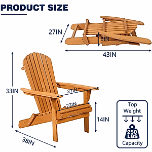Adirondack Chair Set of 2, Folding Weather Resistant Lawn Chair w/Arms, Heavy Duty Weather Resistant Outdoor Patio Chairs Reclining, Widely Used in Outdoor, Fire Pit, Deck, Outside, Garden, Campfire