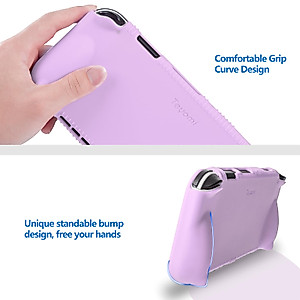 Teyomi Silicone Case for Nintendo Switch OLED with 2 Game Cards Slots, [Kids Friendly] Shockproof Protective Cover with Tempered Glass Screen Protector, Ergonomic Grip Case for Switch OLED, Purple