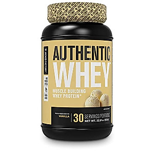 Jacked Factory Authentic Whey Muscle Building Whey Protein Powder - Low Carb, Non-GMO, No Fillers, Mixes Perfectly - Vanilla Flavor