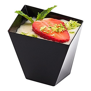 Restaurantware 2 Ounce Dessert Dishes 100 Disposable Mini Party Serving Cups - Durable Sustainable Black Plastic Girata Dishes Serve Drinks Desserts Or Samples For Weddings Or Catering