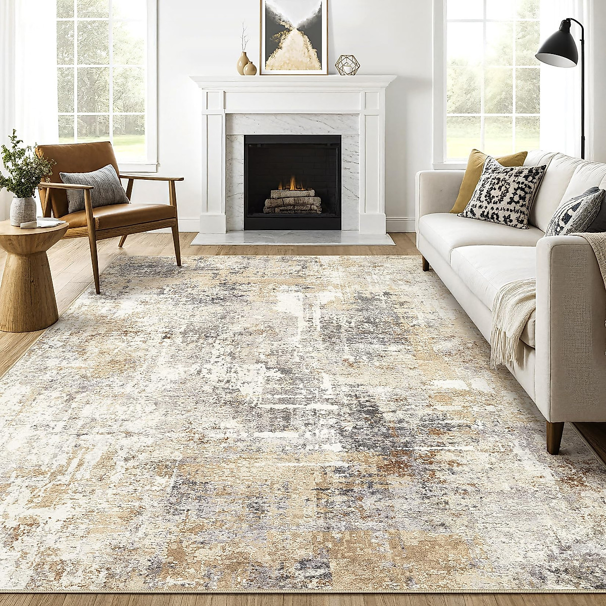 8x10 Area Rugs Living Room Rug: Large Soft Machine Washable Abstract Modern Stain Resistant Indoor Floor Carpet Low Pile Accent Rug for Bedroom Dining Room Office Nursery Kitchen Home- Grey Gold