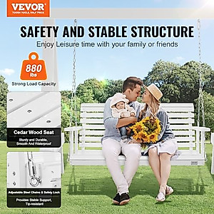 VEVOR Wooden Porch Swing 4.5 ft, Patio Bench Swing for Courtyard & Garden, Upgraded 880 lbs Strong Load Capacity, Heavy Duty Swing Chair Bench with Hanging Chains for Outdoors, White