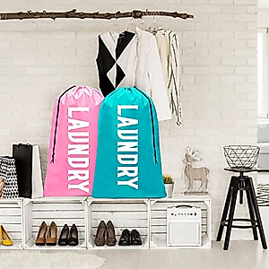 Fiodrmy 2 Pack XL Travel Laundry Bag, Machine Washable Dirty Clothes Organizer, Large Enough to Hold 4 Loads of Laundry, Easy Fit a Laundry Hamper or Basket (Pink+Blue, 24" x 36")