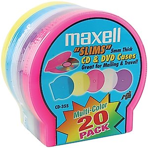 MAXELL 190073 Slim CD/DVD Jewel Cases, 20 pk (Assorted Colors) Consumer electronic