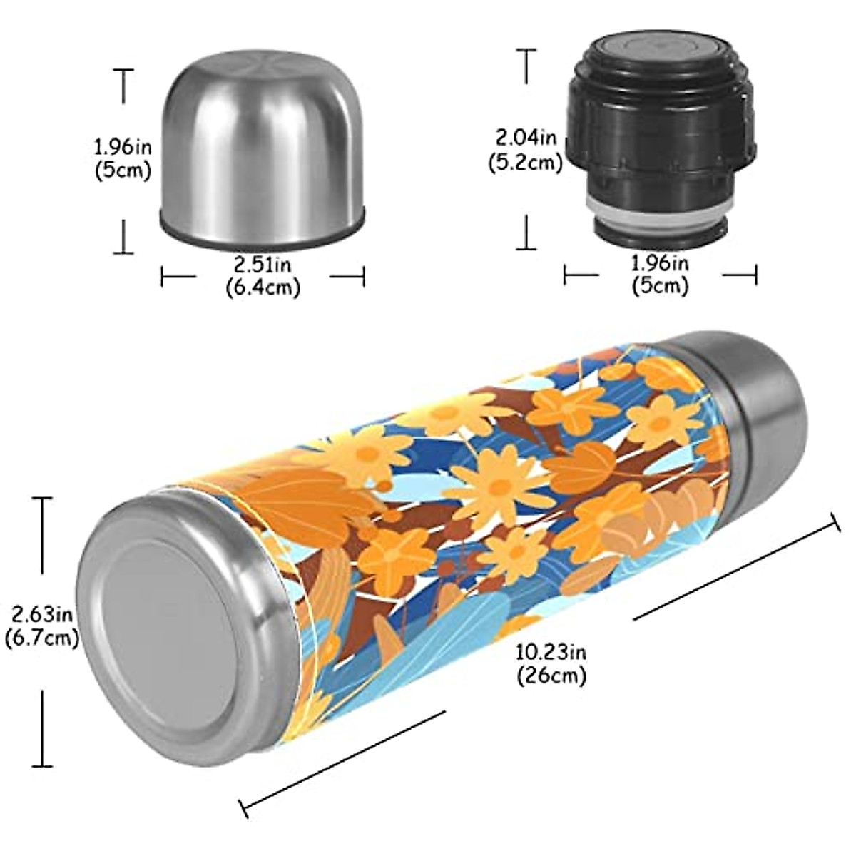 Stainless Steel Leather Vacuum Insulated Mug Flower Thermos Water Bottle for Hot and Cold Drinks Kids Adults 16 Oz