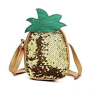 QTKJ Cute Pineapple Crossbody Bag Reversible Mermaid Sequins Purse Handbag with Adjustable Leather Shoulder Strap Bag for Kids