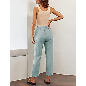 Dqbeng Womens Beach Pants Casual Summer Pull On White Cotton Linen Pants for Women (SageGreen-XL)