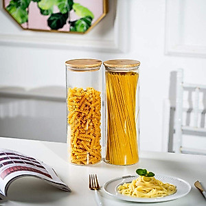 TSTSM Glass Pasta Jars,1.8L Spaghetti Storage Jars with Lid,Airtight Food Storage Containers,Transparent Household Whole Grain Bucket,Storage Tank for Snacks, Tea, Coffee Beans-2pcs
