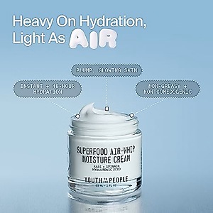 Youth To The People Air-Whip Moisture Face Cream - Gel Moisturizer & Face Primer - Lightweight Green Tea + Hydrating Hyaluronic Acid Moisturizer - Plumping, Anti-Aging, Sensitive Vegan Skincare (2oz)