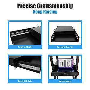 RAISING ELECTRONICS Drawer Server Cabinet Case 19 Inch Locking Rack Mount DJ Lockable Deep Drawer with Key (2U)