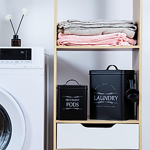 Meraki Home Laundry Detergent Container Set – 2-Pack Detergent Holder with Scoop - Laundry Detergent Sheets and Pods Container - Laundry Room Organization and Storage - Matte Black