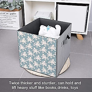 Octopus PU Leather Collapsible Storage Bins Canvas Cube Organizer Basket with Handles