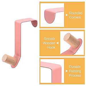 uxcell Over The Door Hooks, 4pcs - Carbon Steel Paint Door Hanger Hook, Single Hooks for Hanging Clothes, Hats, Towels (Pink)