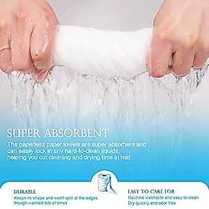 Reusable Paper Towels Washable Roll: 50Pack Paperless Paper Towels Tear Away 12x12In Eco Friendly Absorbent Cloth Paper Towels Reusable Washable for Kitchen Zero Waste (White)