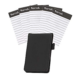 Samsill Mini Pocket Notepad Holder and Memo Pad 5 Pack Bundle, Durable Cover, Includes Five 2 7/16 x 4 1/4" Sized Writing Pads with 40 Lined Sheets, Refillable, Black