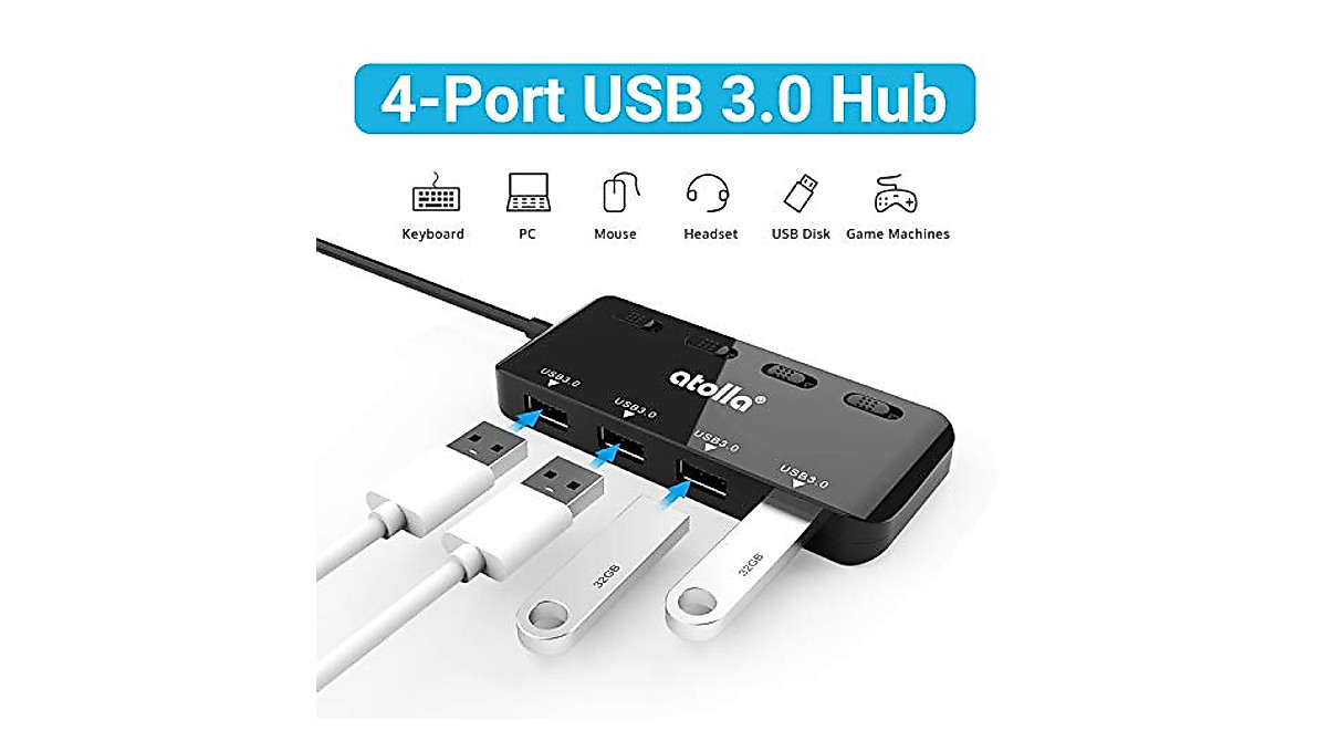 USB 3.0 Hub Splitter - 4 Port Extender with Power Switch