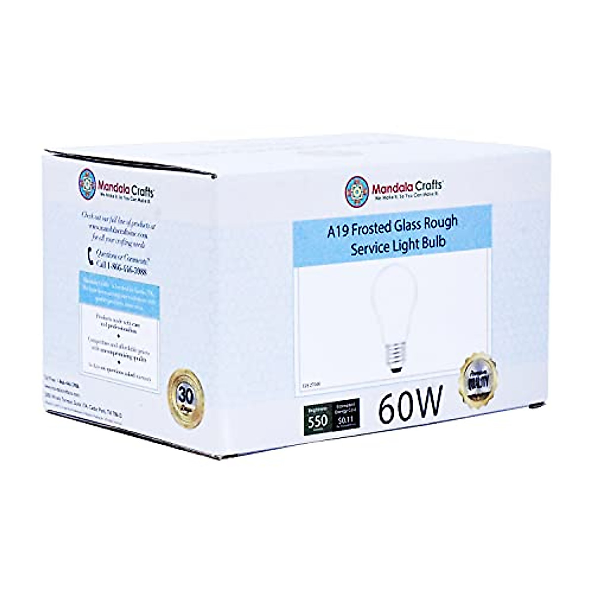 Mandala Crafts Rough Service Appliance Light Bulbs 60-Watt Light Bulbs - Dimmable E26 A19 Bulb Pack of 6 - Appliance Frosted Incandescent Light Bulbs 60 Watt Soft White