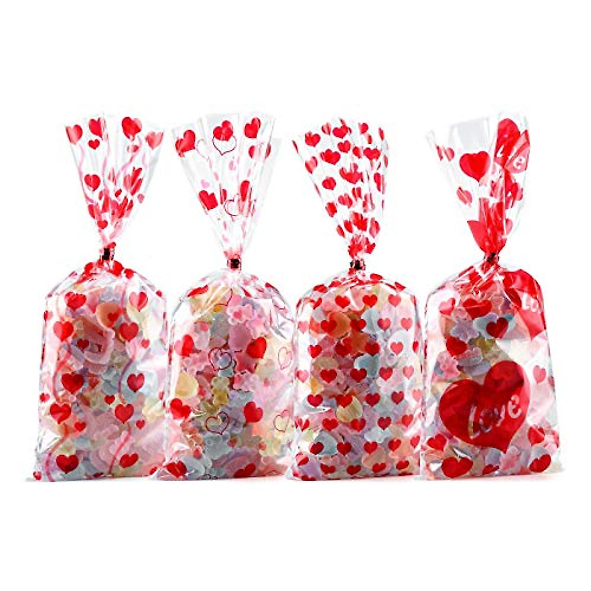 Yoption 160PCS Valentines Heart Clear Cellophane Treat Bags with Twist Ties, Valentine's Day Wedding Party Favor Bags for Candies Cookie Chocolate Snack