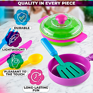 Play Kitchen Pots and Pans for Kids Kitchen Playset - 27Pcs Toy Plates and Dishes for Kitchen Set Plastic Dishes and Utensil Sets for Play Kitchens - Kids Playset Play Dishes for Kids Kitchen Toys