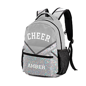 SunFancyCustom Cheer Cheerleaders Grey Backpack with Name Text Custom Laptop Bag for Work Travel Office