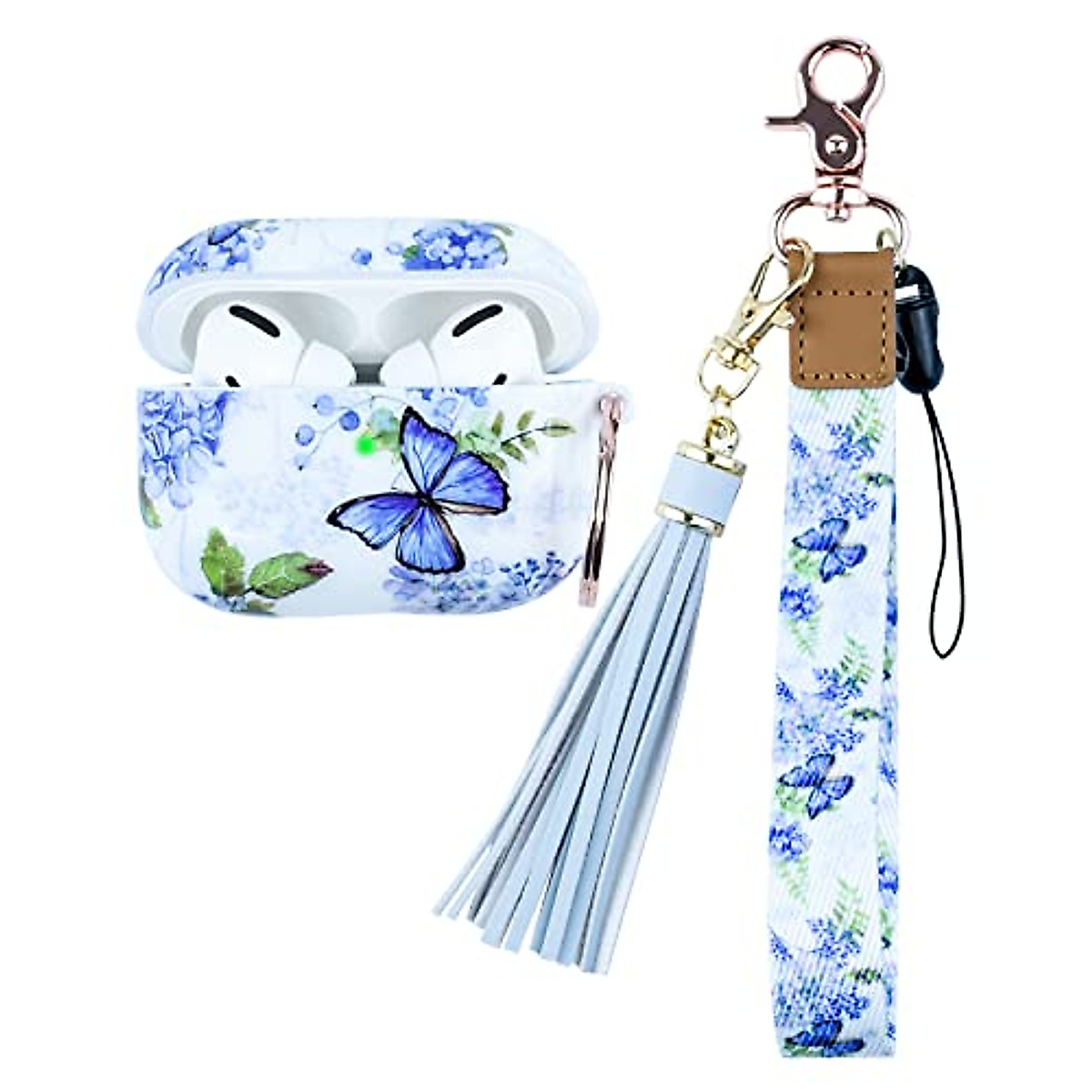 AirPod Pro Case with Wristlet Keychain Wrist Lanyard, OULRAEFS Hard AirPods Pro Case Cute Protective Case Cover with Key Lanyard for Airpods Pro 2019, Gifts for Women Girls, Butterfly