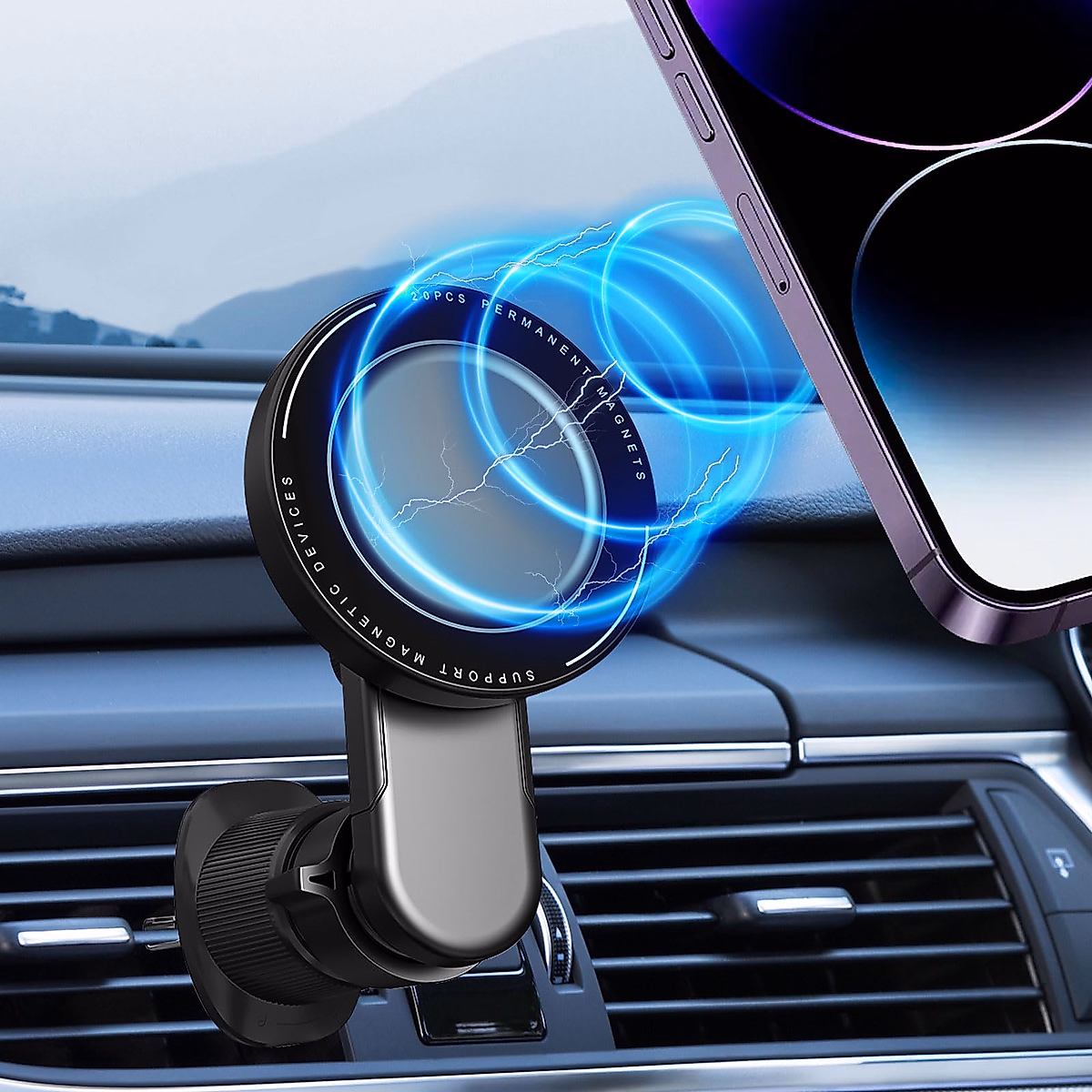 Car Mount for MagSafe,Magnetic Phone Car Mount 20 N52 Strong Magnets,Car Phone Holder with 2 Magnetic Plates,Magnet Phone Holder for iPhone14 13 12 Pro Max Plus,Phone Holder Car Accessories