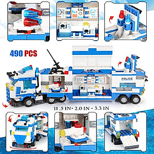 EP EXERCISE N PLAY 1338 Pieces City Police Car Building Sets, Police Station Truck Toy Blocks Set with Prison Helicopter Cop Car Boat for Boys and Kids Aged 6-12