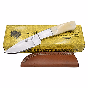 Wild Turkey Handmade Collection Full Tang Fixed Blade Real Bone Handle Skinner Knife wLeather Sheath.. (2035), Wood,Stainless Steel,Blue
