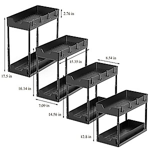 Under Sink Organizer, HYSEYY Sliding Out Under Cabinet Organizer, 2-Tier Under Sink Organizers and Storage, Height-adjustable Under Sink Storage