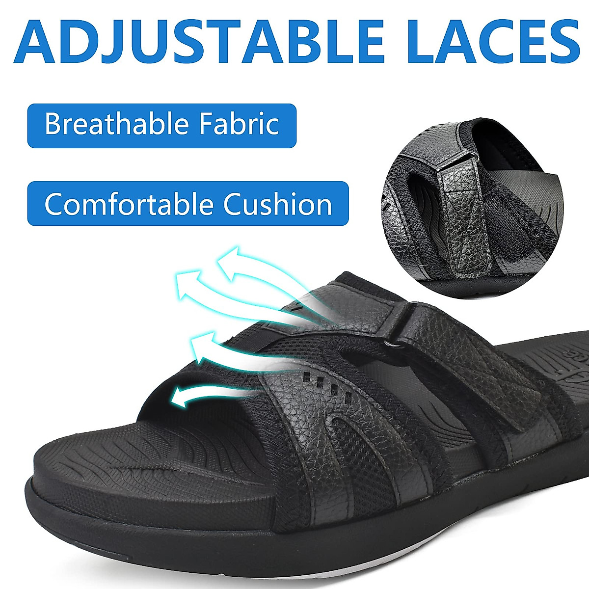 COFACE Mens Sport Recovery Sandals Plantar Fasciitis Soft Cushion Lightweight Orthotic Slides for Men AllBlack Size 13