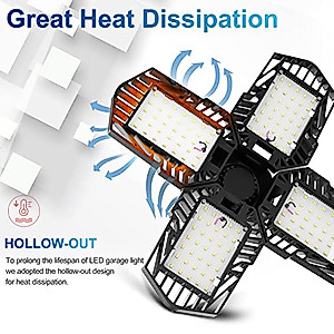 LEDIARY 2 Pack LED Garage Light, 80W Deformable Garage Ceiling Lights with 4 Adjustable Panels, 8000LM Screw in LED Tri Light for Attic, Basement - E26/E27 Base