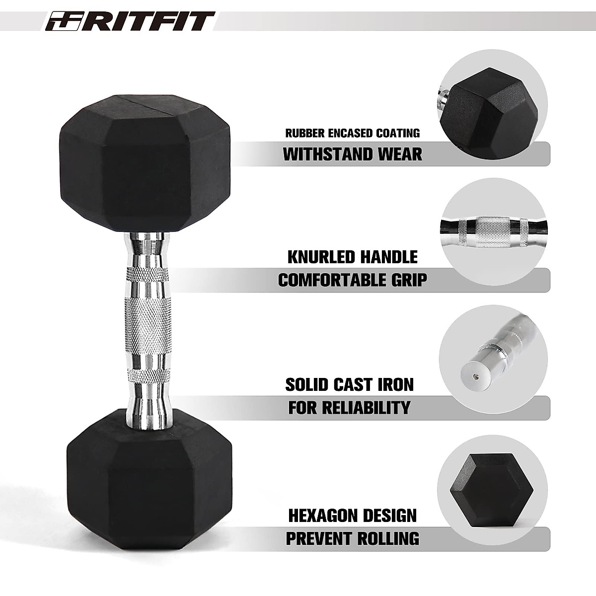 RitFit 250LB Rubber Hex Dumbbell Sets with Weights Rack, Multiple Color Choices Available, Great Gym Equipment for Home, Strength Training, Workouts (250LB, Blue)