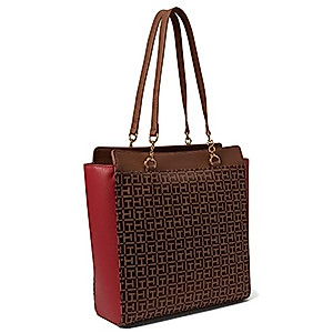 Tommy Hilfiger Antonella II Tote Square Monogram Jacquard Chestnut/Tannin/Red One Size