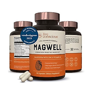 Live Conscious Magnesium Zinc & Vitamin D3 - Bioavailable Forms of Magnesium - Malate, Glycinate, Citrate - MagWell Bone & Heart Health, Immune System Support - 120 Capsules (2-Pack)