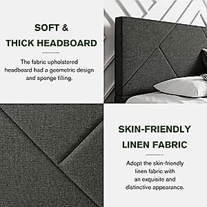 IMUsee Full Size Bed Frame, Upholstered Bed Frame with Geometric Headboard, Heavy Duty Mattress Foundation with Wooden Slats, Easy Assembly, Dark Grey