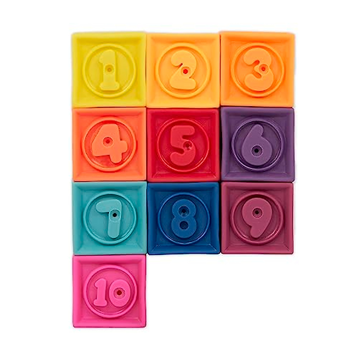 B. – Baby Blocks – Stacking & Building Toys for Babies – 10 Soft & Educational Blocks – Numbers, Shapes, Colors, Animals – 6 Months + – One Two Squeeze