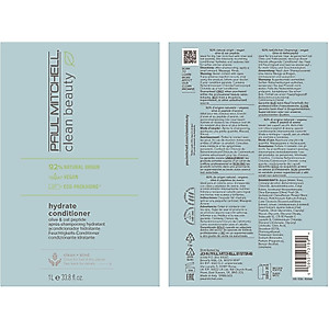 Paul Mitchell Clean Beauty Hydrate Conditioner, Intensely Nourishing Conditioner, Improves Manageability, For Dry Hair, 33.8 fl. oz.