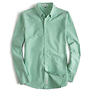 MUSE FATH Men's Button Down Dress Shirt-Cotton Casual Long Sleeve Shirt-Party Dress Shirt-Light Green-XL