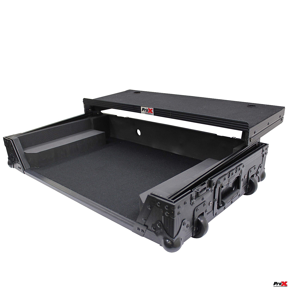 ProX XS-DDJ1000 WLTBL LED ATA Flight Case for Pioneer DDJ-1000 FLX6 SX3 DJ Controller with Laptop Shelf 1U Rack Space Wheels and LED - Black