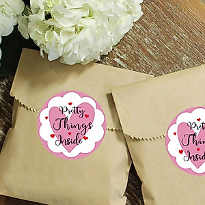 Pretty Things Inside Stickers - Round Heart Thank You Stickers - Thanks for Shopping Small Shop Local Handmade Waterproof Blue Love Labels- 2 Inch （504 pcs） (Pink)