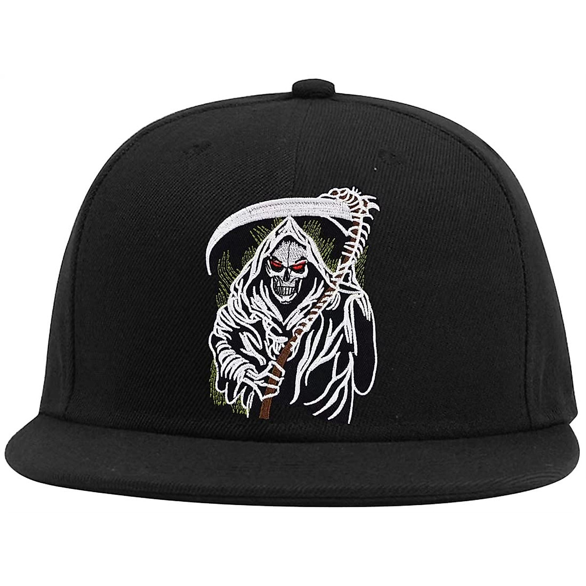 ADJUEMB Classic Snapback Hats Grim Reaper Embroidery Adjustable Flat Bill Hat Unisex Baseball Caps Black