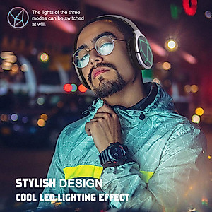 MIDOLA Headphone Bluetooth 5.0 Wireless LED Light DJ Over-Ear Foldable w/Mic Hi-Fi Audio, Deep Bass, Soft Protein Ear Cups 30-35H Playtime for Travel Home Office Cellphone Pad Notebook Black