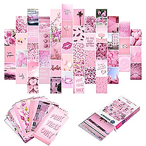 WOONKIT Pink Wall Collage Kit Aesthetic Pictures, Collage Kit for Wall Aesthetic, Pink Room Wall Bedroom Dorm Decor, Room Decor for Teen Girls, Trendy Teen Pink Collage Kit, 50pcs 4x6 inch