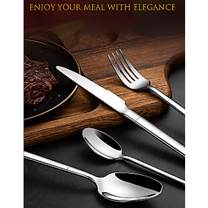 Thomaso 32-piece Unique Wave Flatware Set,1810 Stainless Steel Flatware Service for 8, Cutlery Set with Streamlined Handle Mirror Finished,Silver Spoons and Forks Set, Dishwasher Safe