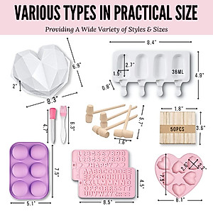 AOYOCO Chocolate Molds Silicone - 2 Sizes Breakable Heart Molds, Popsicle Molds w/ 4 Wood Hammers & 50 Sticks, Mothers Day Chocolate Mold, Number & Letter Molds, for Celebration, Birthday
