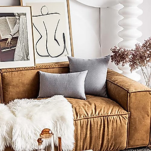 Home Brilliant Gray Pillow Covers Decorative Throw Pillows for Couch Cotton Linen Throw Pillow Cases for Sofa Nursery Living Room, 18x18 inches, Set of 2, Light Grey