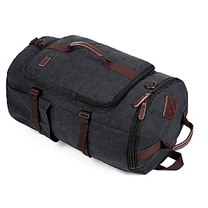 BAOSHA Canvas Weekender Travel Duffel Backpack Hybrid Hiking Rucksack Laptop Backpack for Outdoor Sports Gym HB-26(Black)