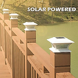 SIEDiNLAR Solar Post Lights Outdoor Glass LED Fence Cap Light 2 Modes for 4x4 5x5 6x6 Posts Patio Deck Garden Decoration Warm White/Cool White Lighting White (1 Pack)