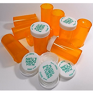 Plastic Prescription Amber Vials/Bottles 25 Pack w/Caps Giant 30 Dram Size-New