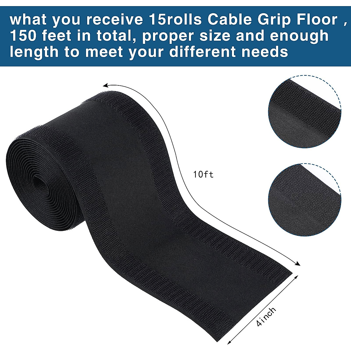 WILLBOND Carpet Cord Cover Cable Grip Floor Cover Cable Protector Management Only for Commercial Office Carpet(Black,147.64 ft)
